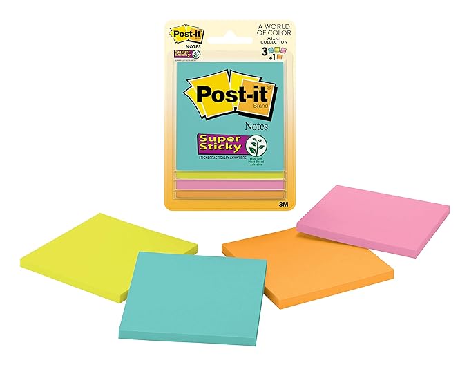 Post-it Notes Super Sticky Pad, 3 x 3 Inches, Assorted Neon, 45 Sheets ...