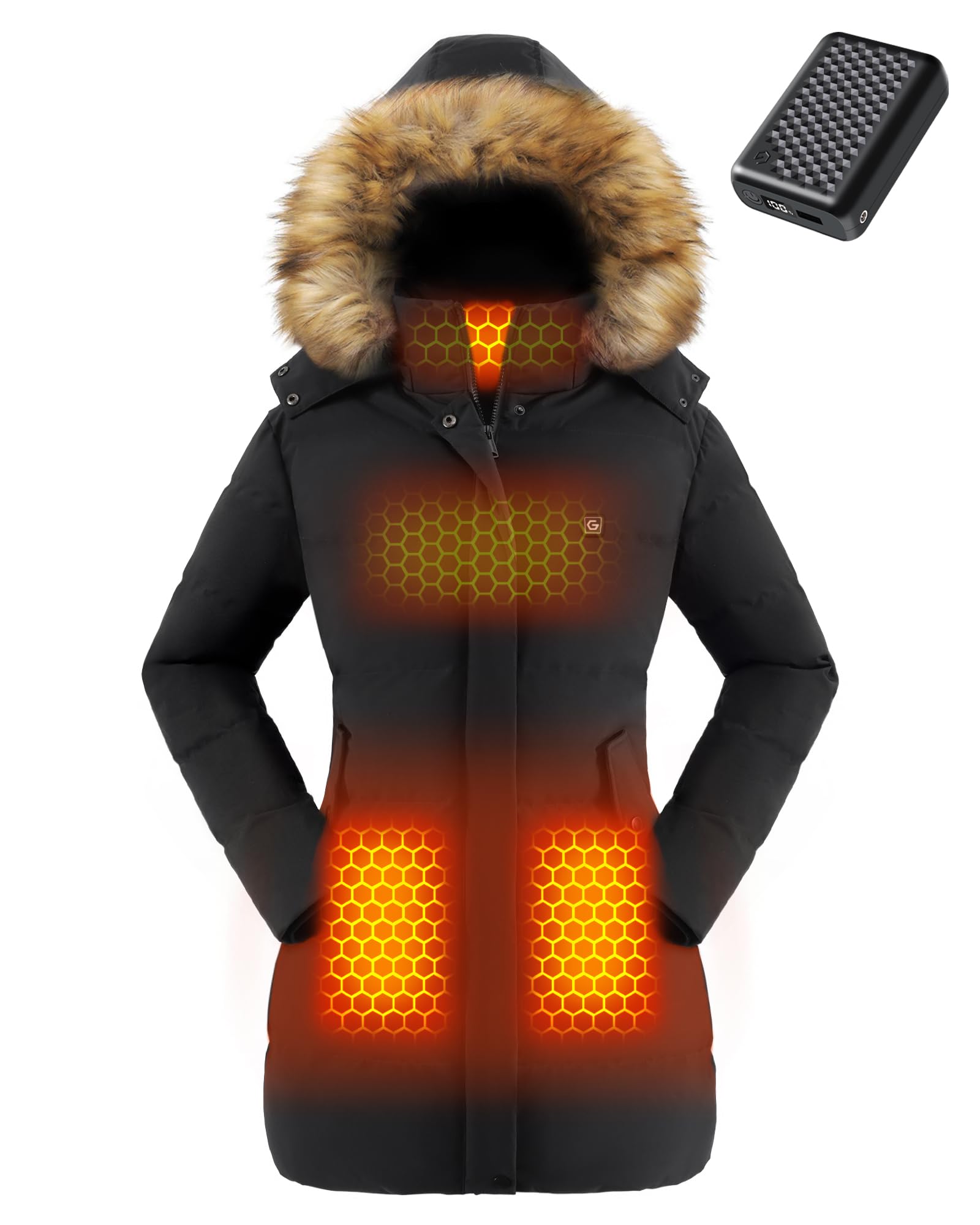 Womens Heated Jackets Puffer Down Winter Jacket Coat Women Battery Pack ...