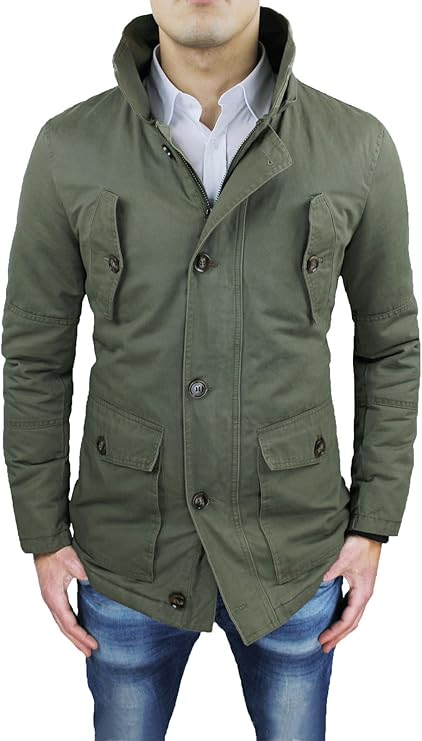Giubbotto Parka uomo verde militare Eskimo slim fit Giaccone invernale ...