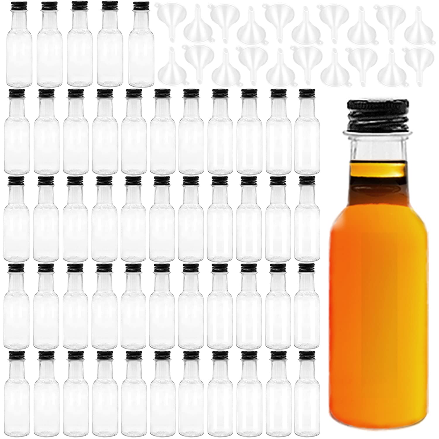 Mini Liquor Bottles,50 Pack Empty Spirit Bottles with Black Cap,1oz ...