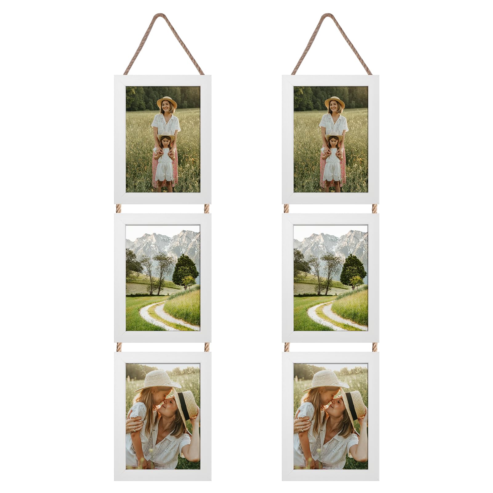 Lavezee 5x7 White Hanging Collage Picture Frames Set of 2, 6 Opening Vertical Frame Made to ...