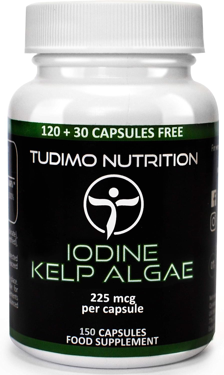 Iodine Sea Kelp Extract 225 mcg Capsules - 150 pcs (5 Month Supply) of Rapidly Disintegrating ...