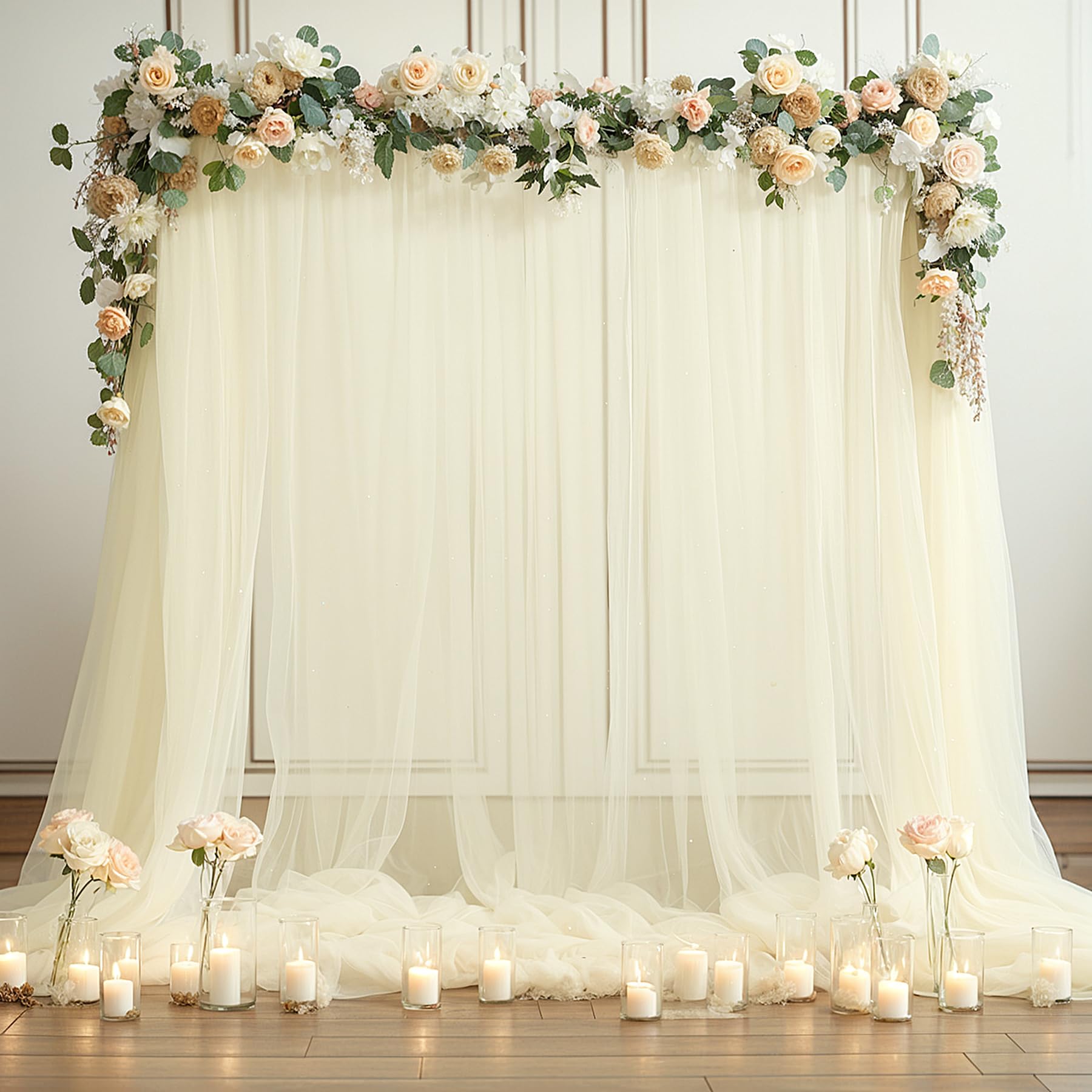 Ivory Tulle Backdrop Curtain for Wedding Parties 10ft x 8ft Sheer ...
