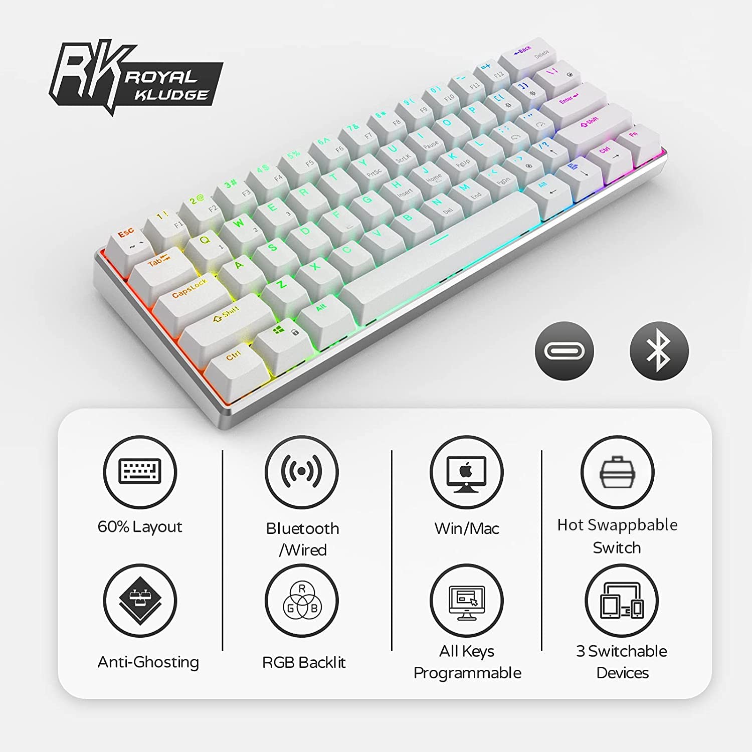 Mua RK ROYAL KLUDGE 61% Mechanical Keyboard RK61 Pro, Wireless Aluminum ...
