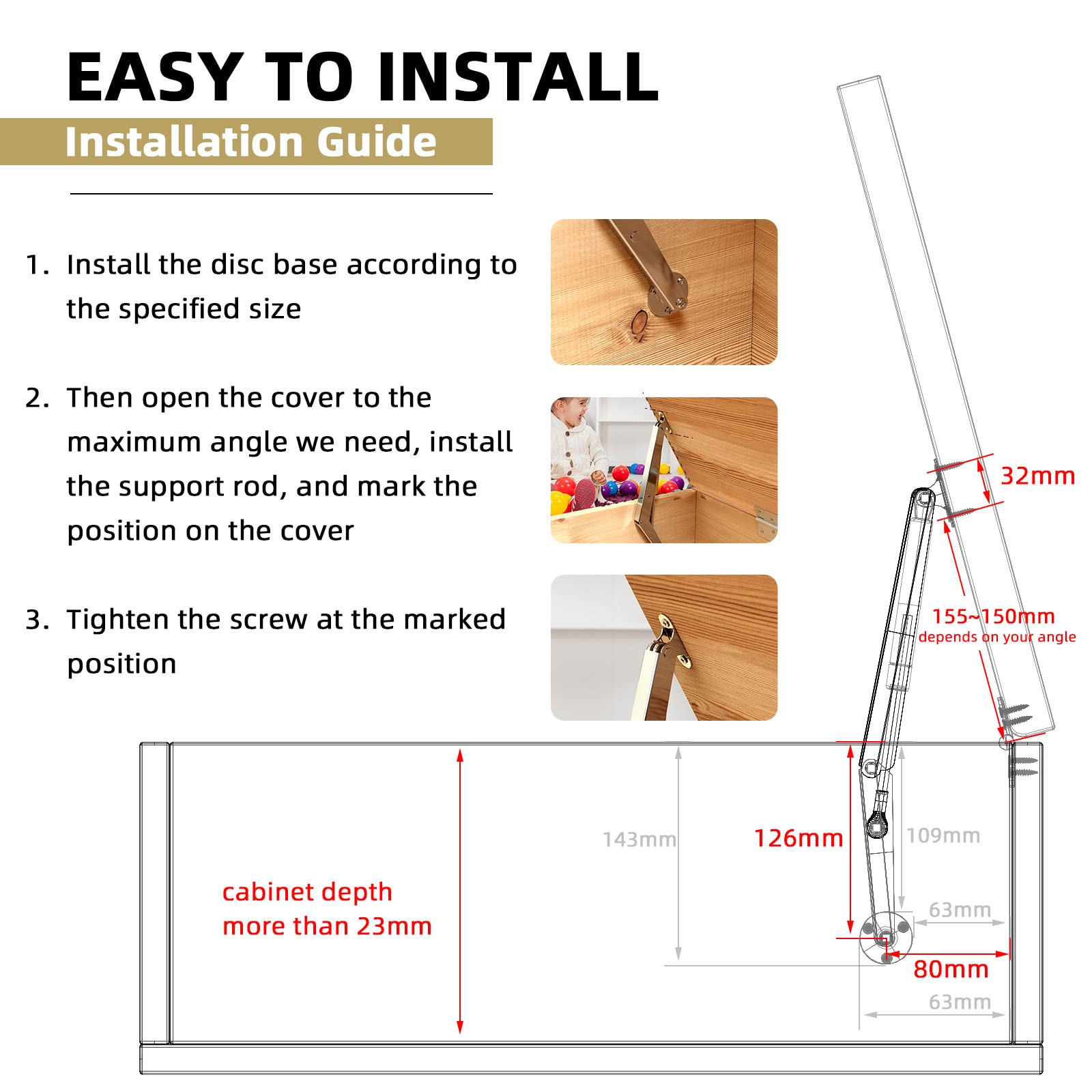 Mua (2PCS) Lid Support Hinge Soft Close Toy Box Hinges 200N Gas Struts ...