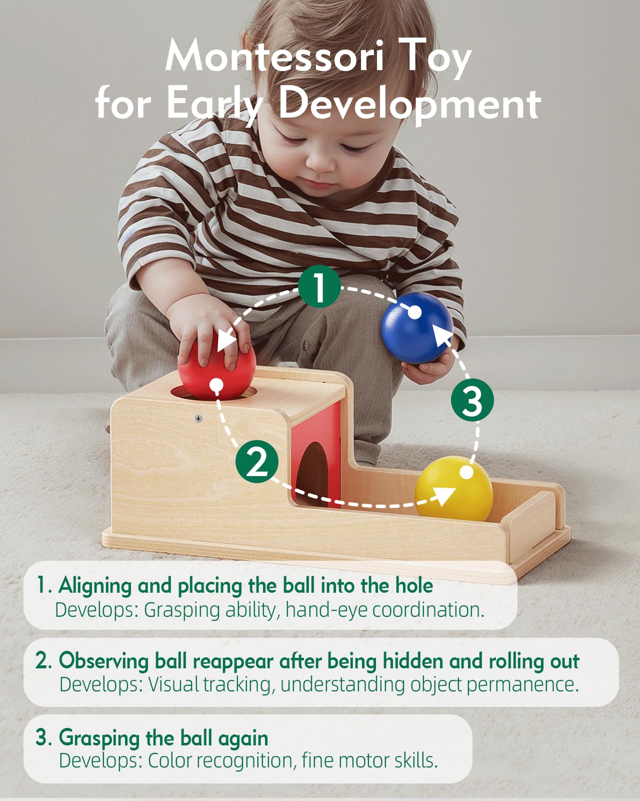 Boby Montessori Object Permanence Box with Tray Three Balls Wooden ...