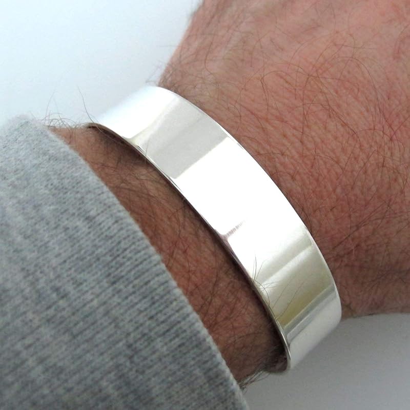 Amazon.com: Wide Silver Cuff Bracelet For Men. Solid Sterling Silver ...