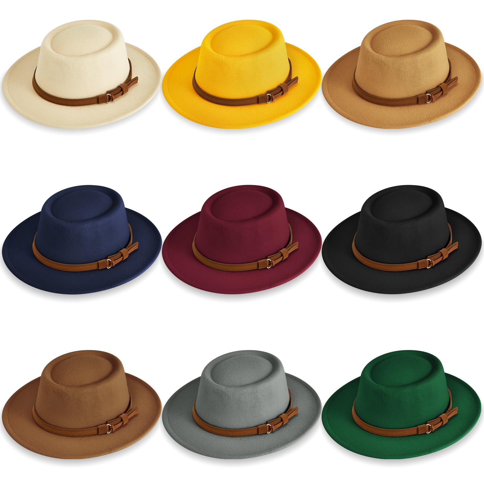 Hercicy 9 Pcs Felt Hats for Women Vintage Wool Panama Felt Boho Pork ...