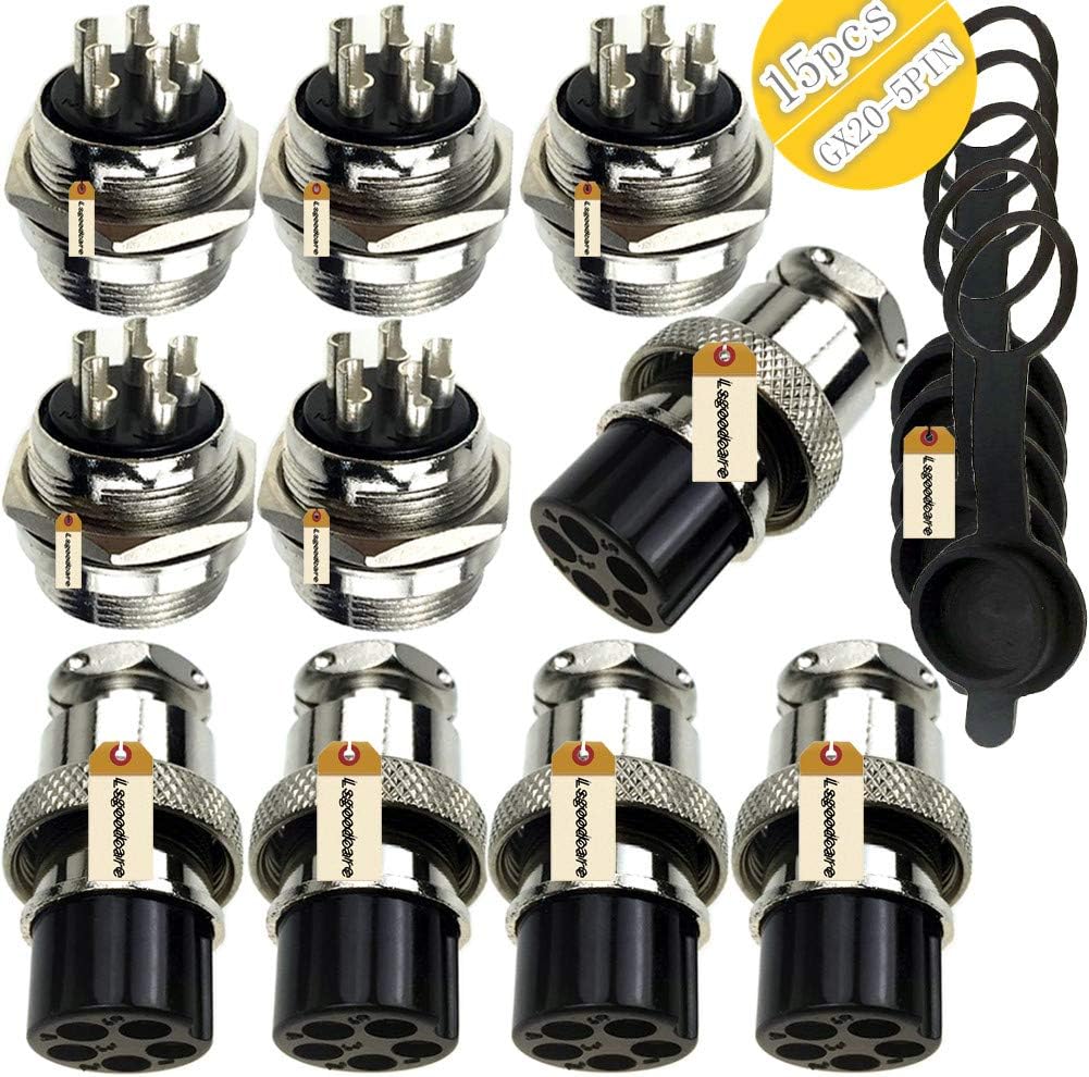 Amazon.com: Aviation Connector GX20, Lsgoodcare 5 Pin Male & Female 20mm Wire Panel Connector ...