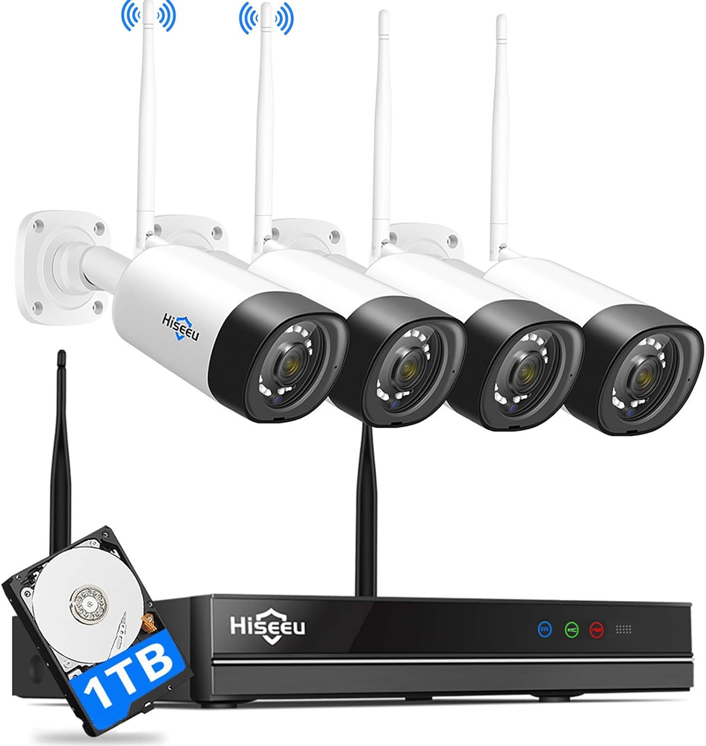 【2K,Two Way Audio】Hiseeu Wireless Security Camera System,1TB Hard Drive ...