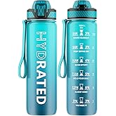 Amazon.com: QLUR Water Bottle with Straw, 32 oz Motivational Water Bottles with Time Marker to ...