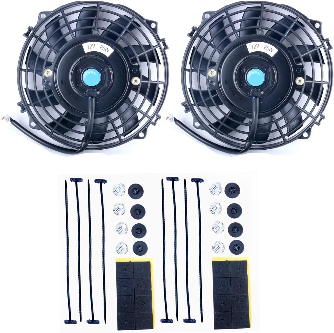 8MILELAKE 7 inch 12V 80W High Performance Black Slim Electric Cooling ...