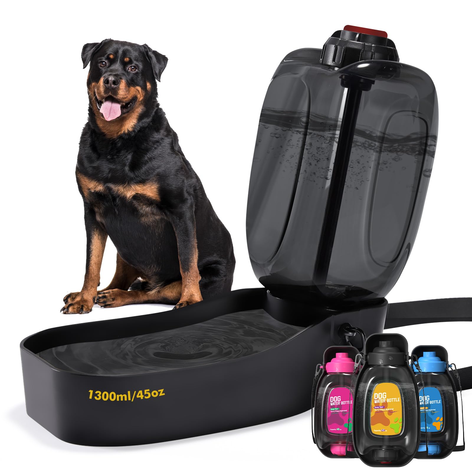 45oz Dog Water Bottle Portable, Patented Dog Water Bowl Dispenser ...