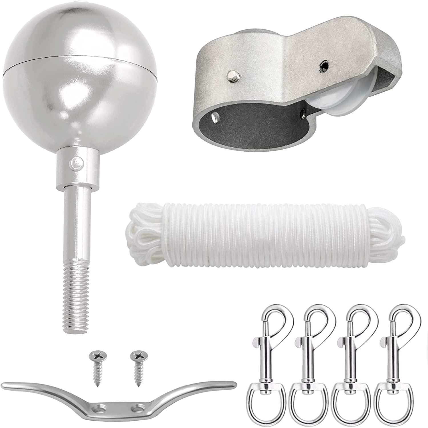Deneve Flag Pole Parts Hardware Repair Kit Includes 3" Silver Topper ...