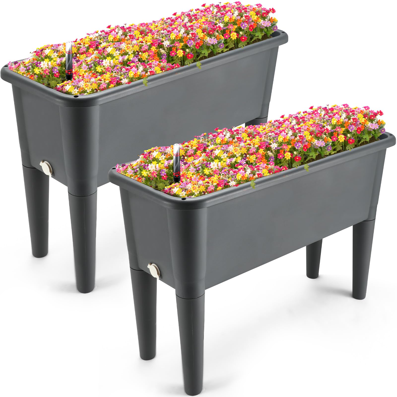 Yungyan 2 Pcs 13.2 Gallon Raised Garden Bed Plastic Planter Box Self ...