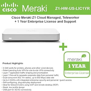 Amazon.com: Cisco Meraki Z1 Cloud Mng'd Teleworker Gwy+ 1yr of ...