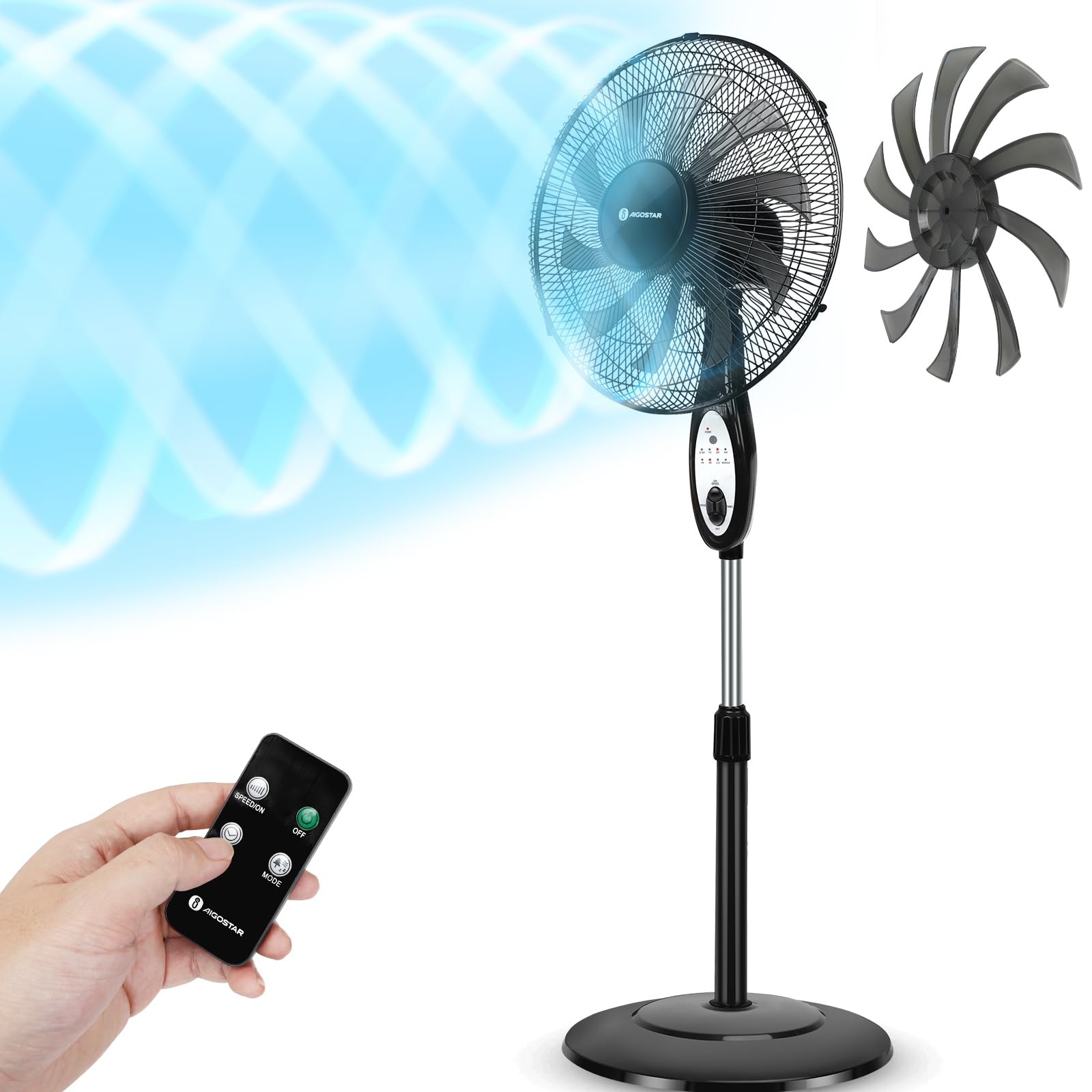 Aigostar Pedestal Fan with Remote, 16” Oscillating Standing Fan for ...