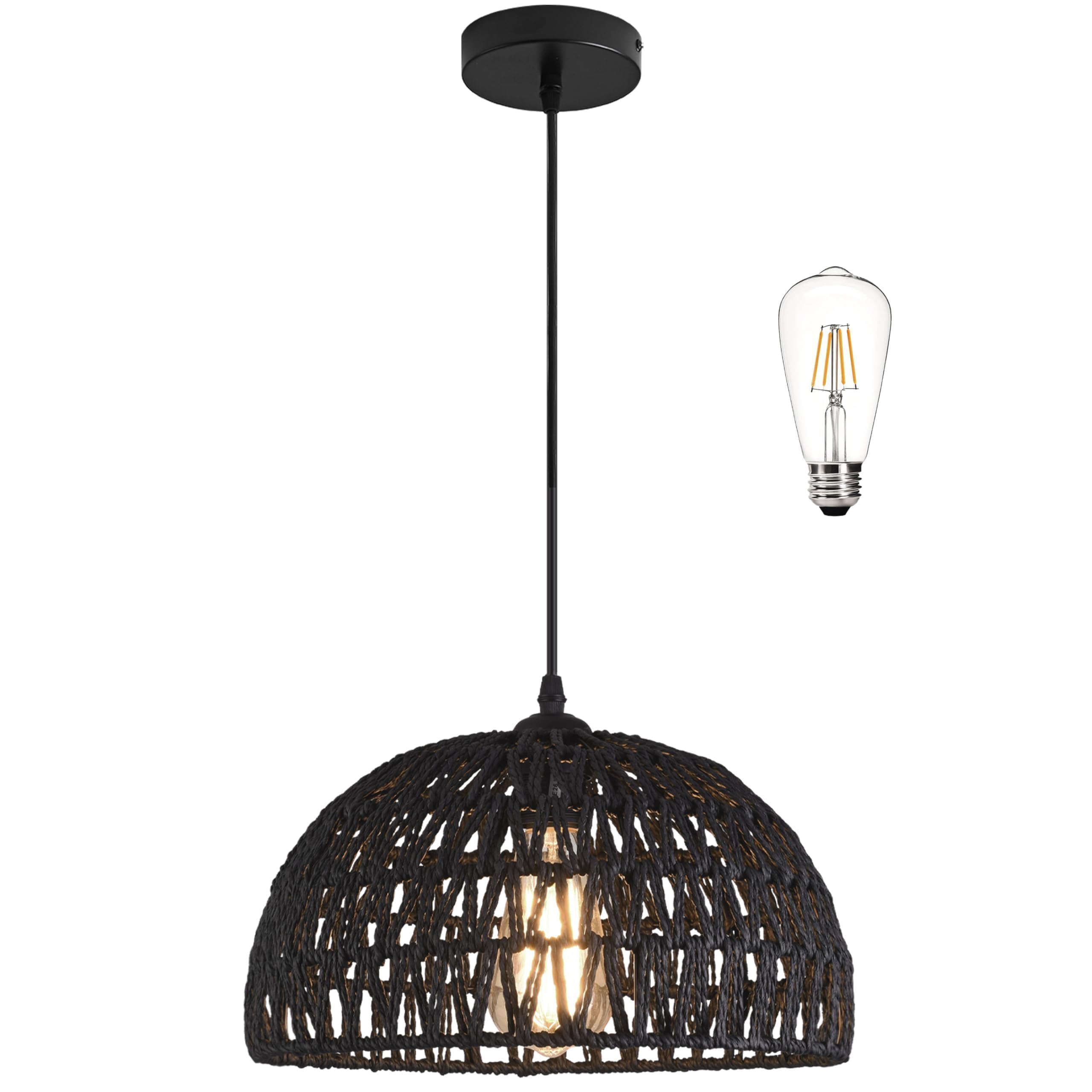 AyshwillDec Black Woven Pendant Light Boho Chandelier Light Fixture ...