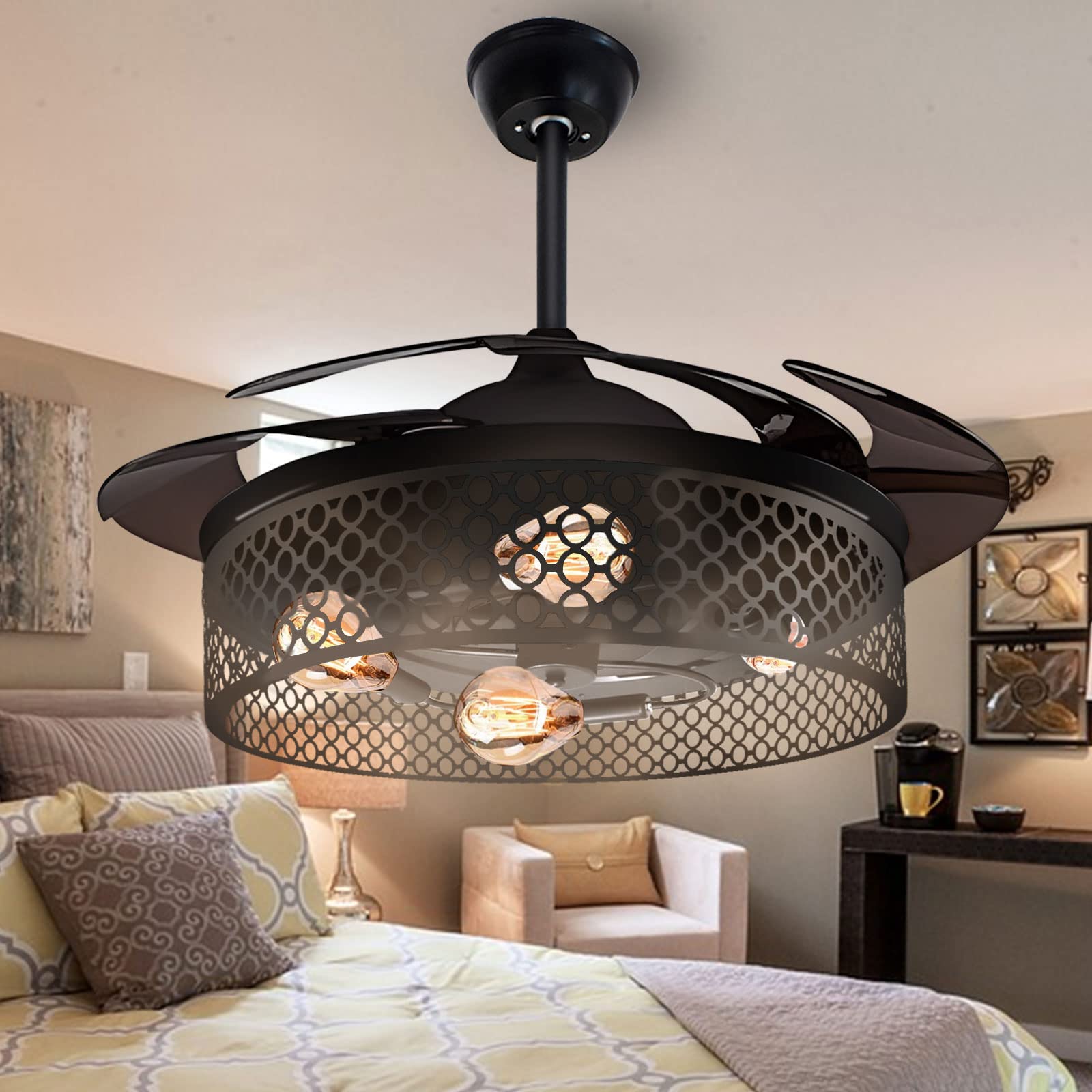 Mua Duclsaty Caged Ceiling Fan with Light and Remote Control,42 inch ...
