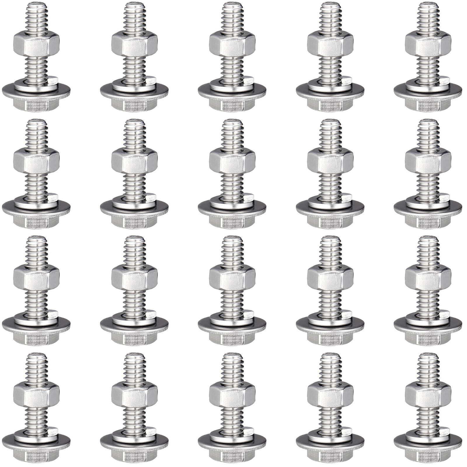 Therwen 20 Set 80 Pcs Stainless Steel Hex Head Screws Bolts, Nuts, Flat ...