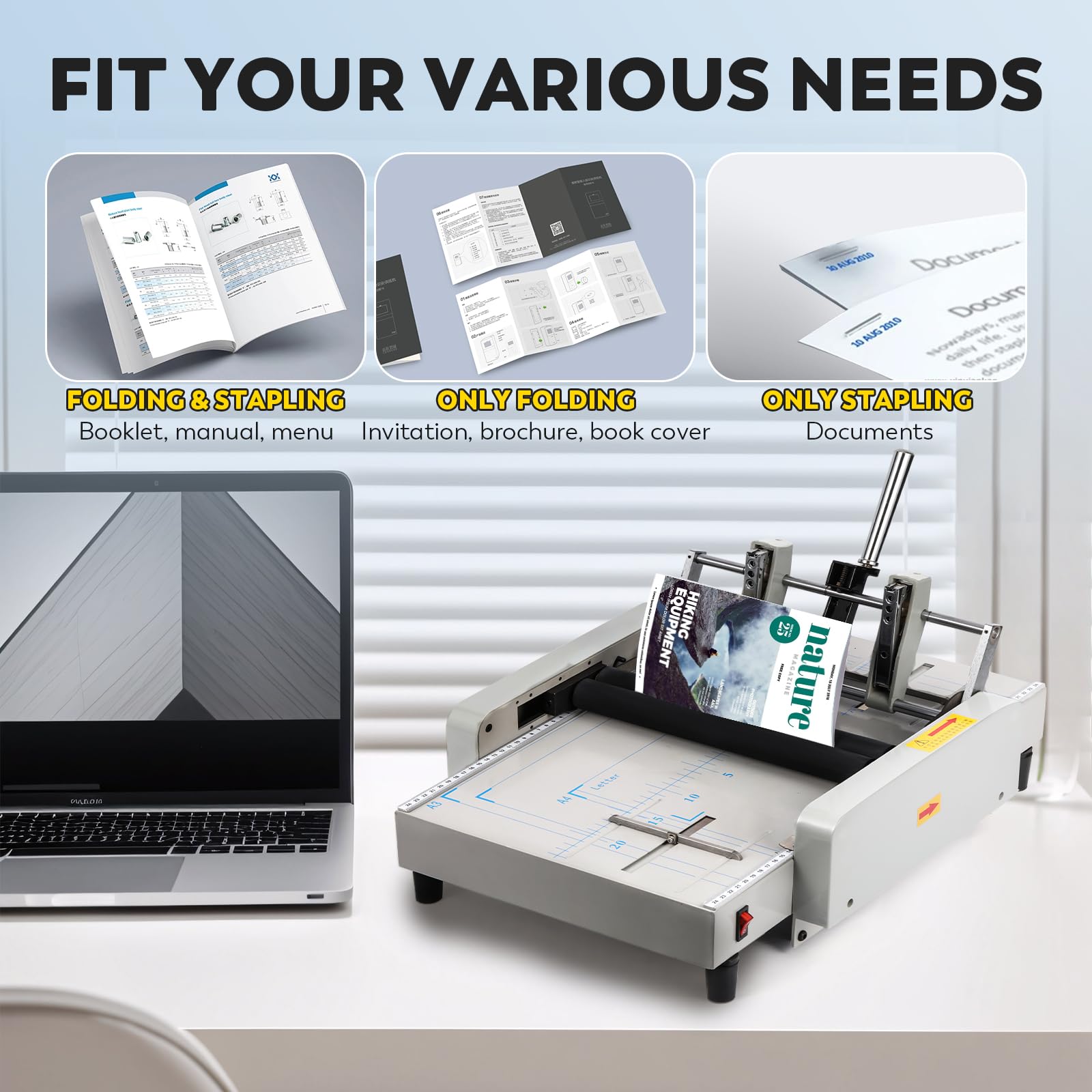 CGOLDENWALL Booklet Maker A3 Paper Folder Stapler Machine, MAX 11.7"×16 ...