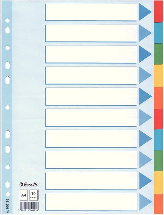 Esselte 100193 A4 1-10 Dividers, Heavy Duty Recycled Cardboard, Blue ...
