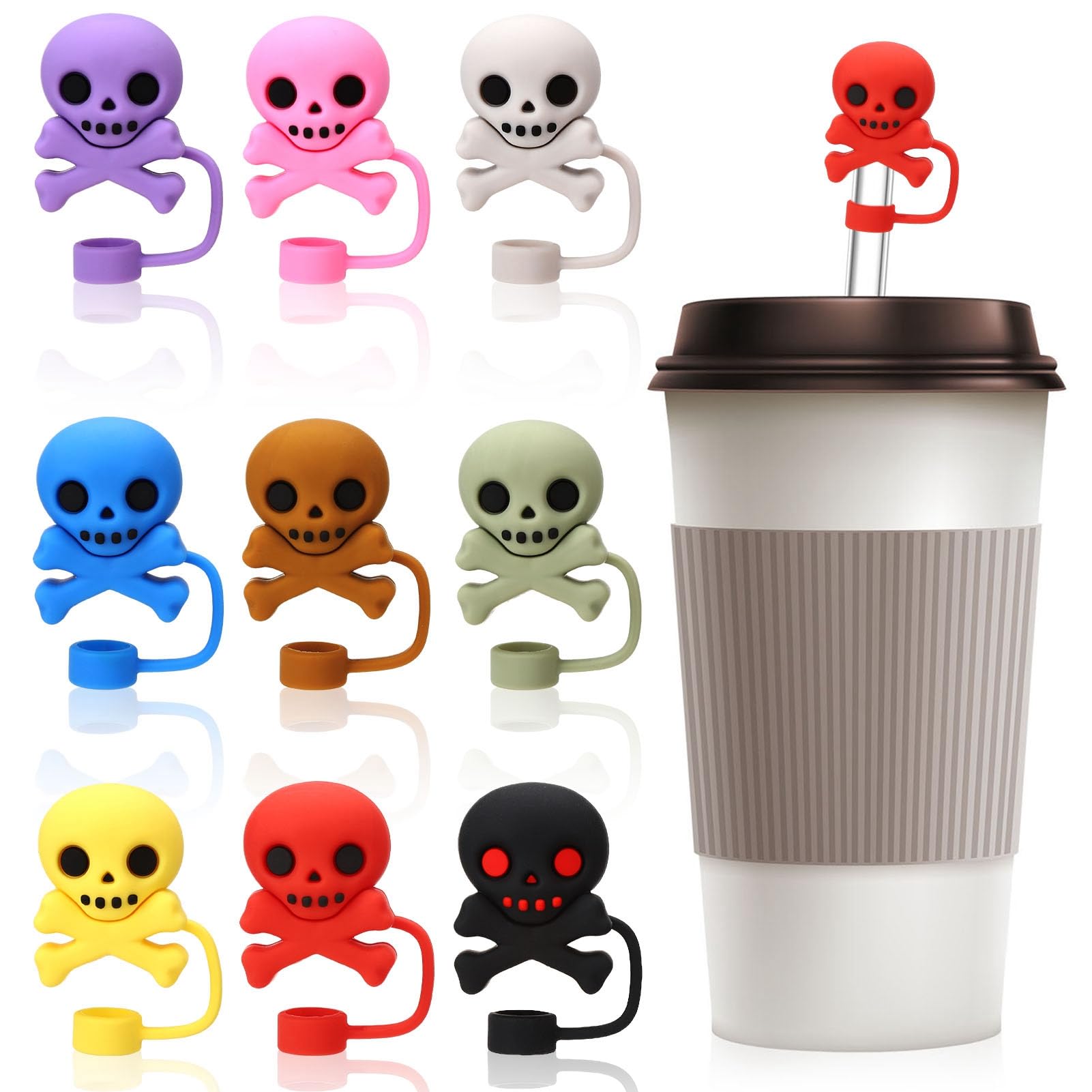 XLSXEXCL 9 Pcs Skull Straw Cover Cap for Stanley Cup,Silicone Skeleton ...