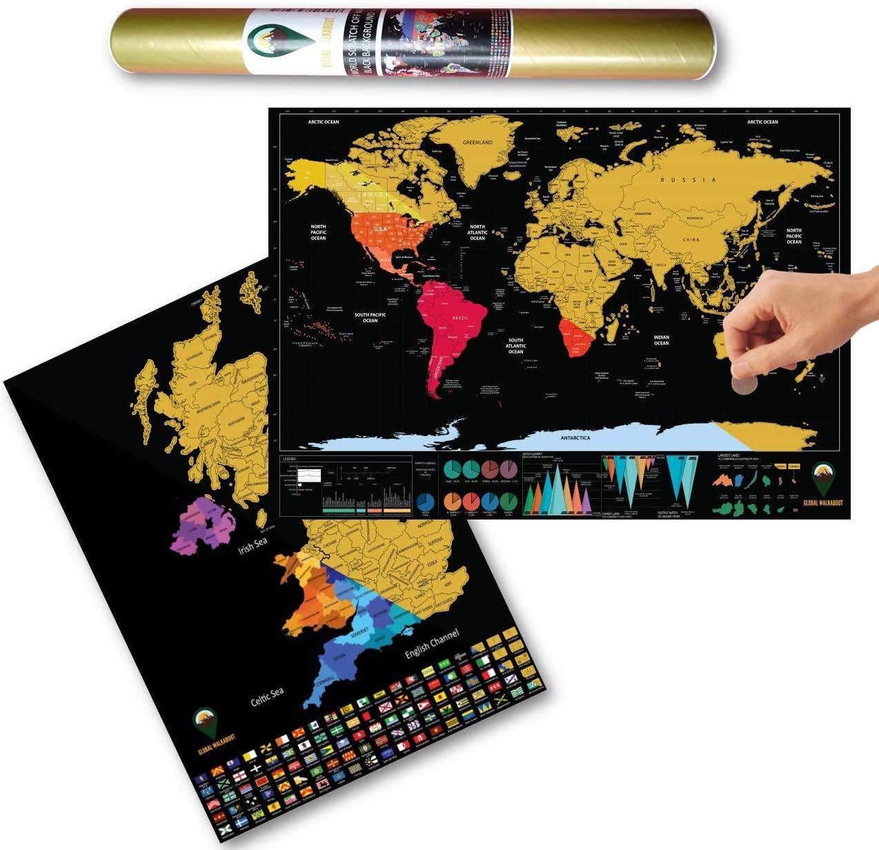 Global Walkabout Scratch Off World and UK Map with colours background ...