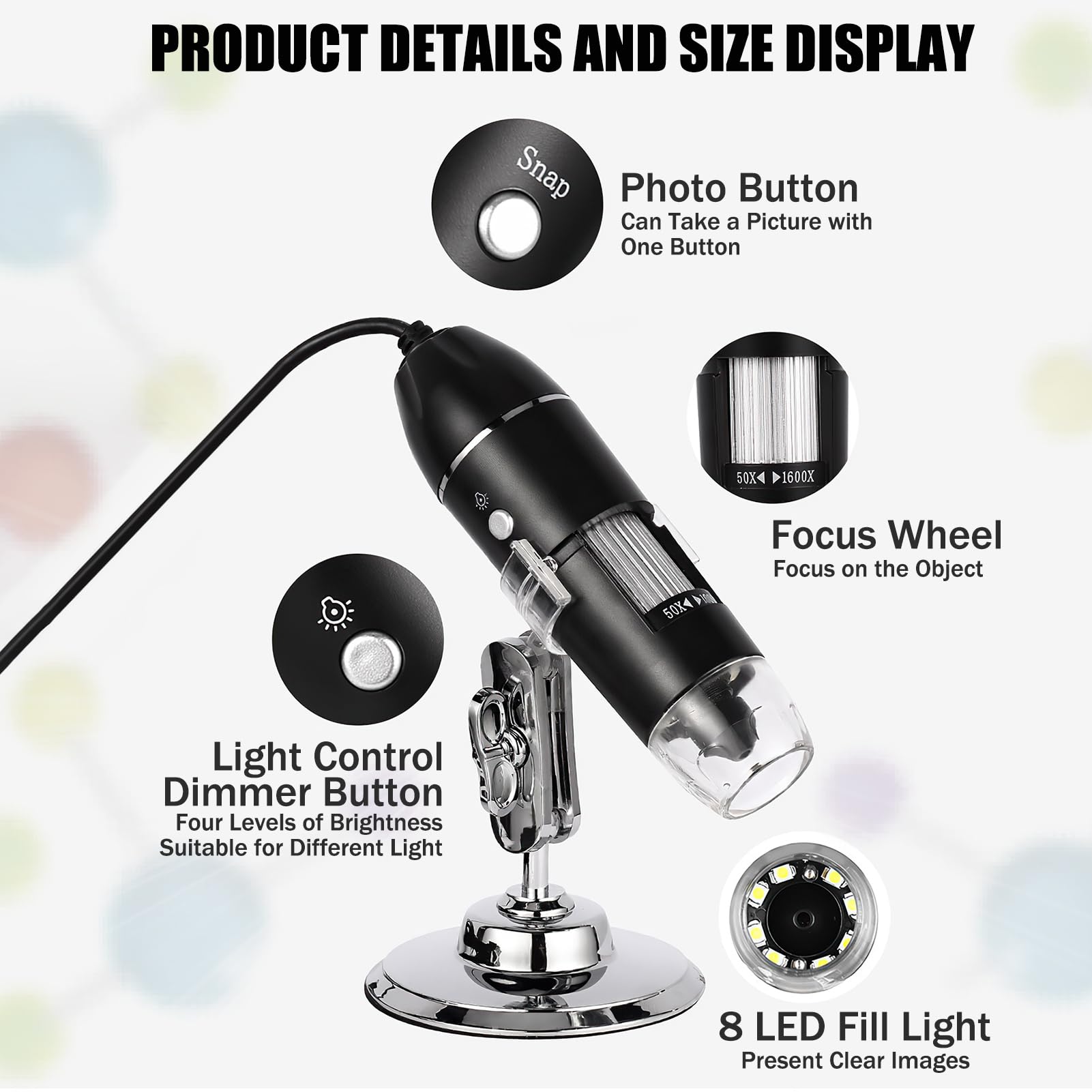 USB Digital Microscope Camera 50X To 1600X LED Microscope HD Handheld ...