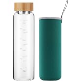 Amazon.com: sunkey Glass Water Bottle 32 oz Wide Mouth with Sleeve ...