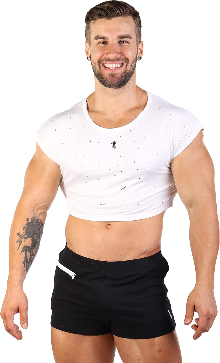 JJ Malibu Men's Fun Party Wear Ripped Capped Sleeve Crop Top White ...