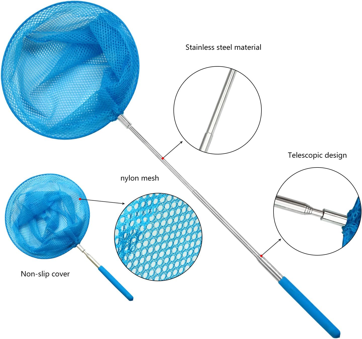 ANECO 6 Pack Telescopic Small Animal Net Colorful Nets Catching Fishing ...