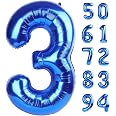Amazon.com: Navy Blue 3 Balloon, Number Balloon 40 Inch, 3rd Three Year ...