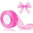 Amazon.com: Hiswan 1.5 inch Sheer Organza Ribbon Hot Pink Chiffon ...