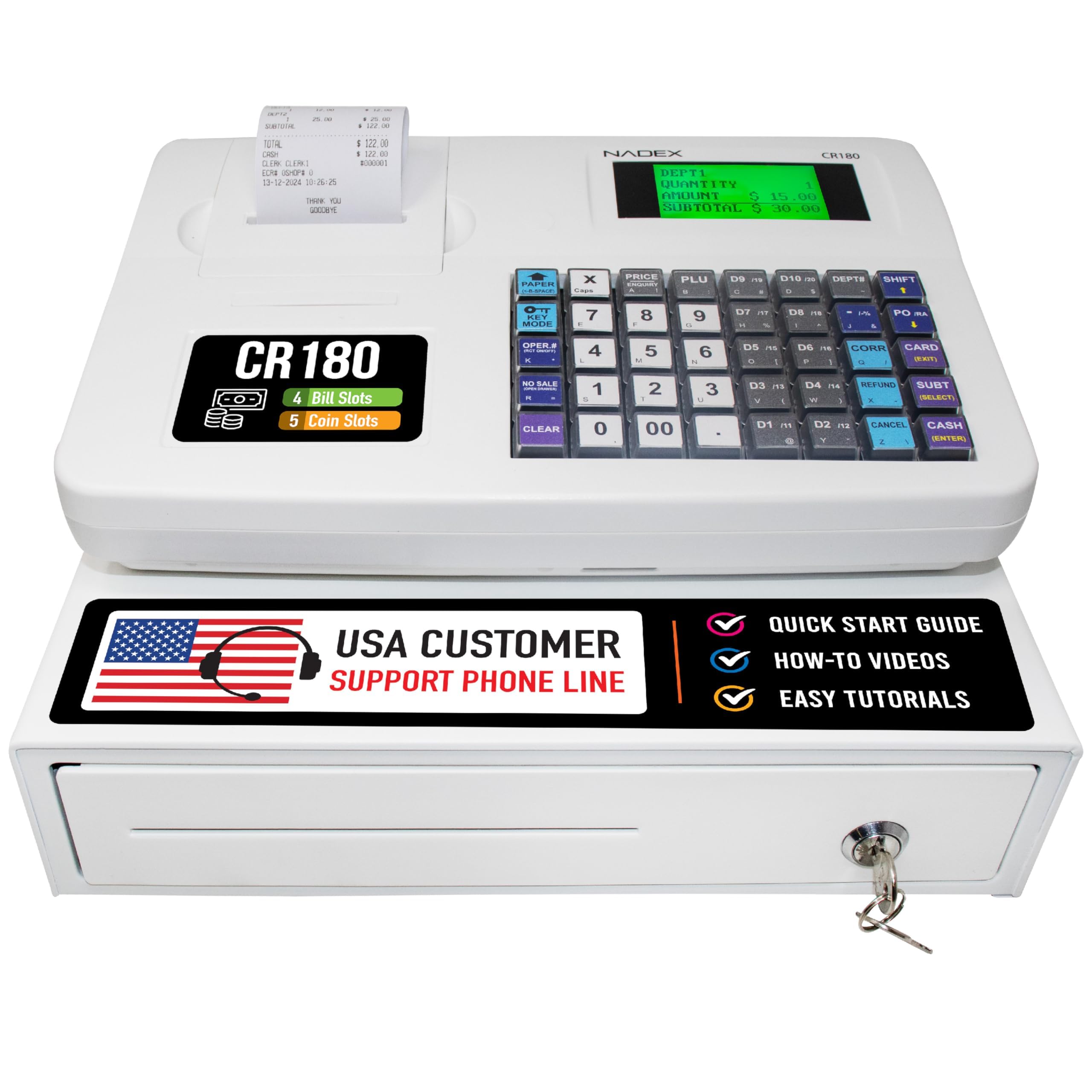 Nadex CR180 Electronic Cash Register, Steel Cash Drawer, Compact Design ...