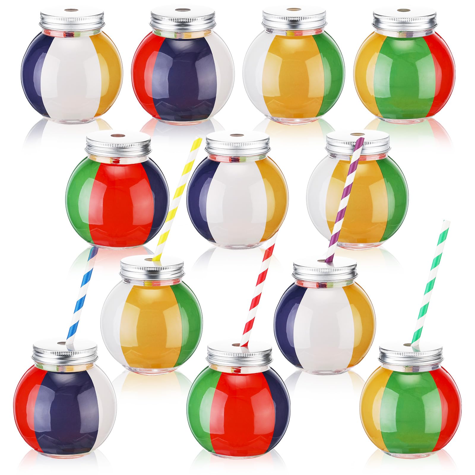 Baderke 12 Set Beach Ball Cups with Straws and Lids 10oz Plastic Beach ...