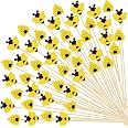 Amazon.com | Whaline 200Pcs Summer Bee Cocktail Picks Honeycomb Bee ...