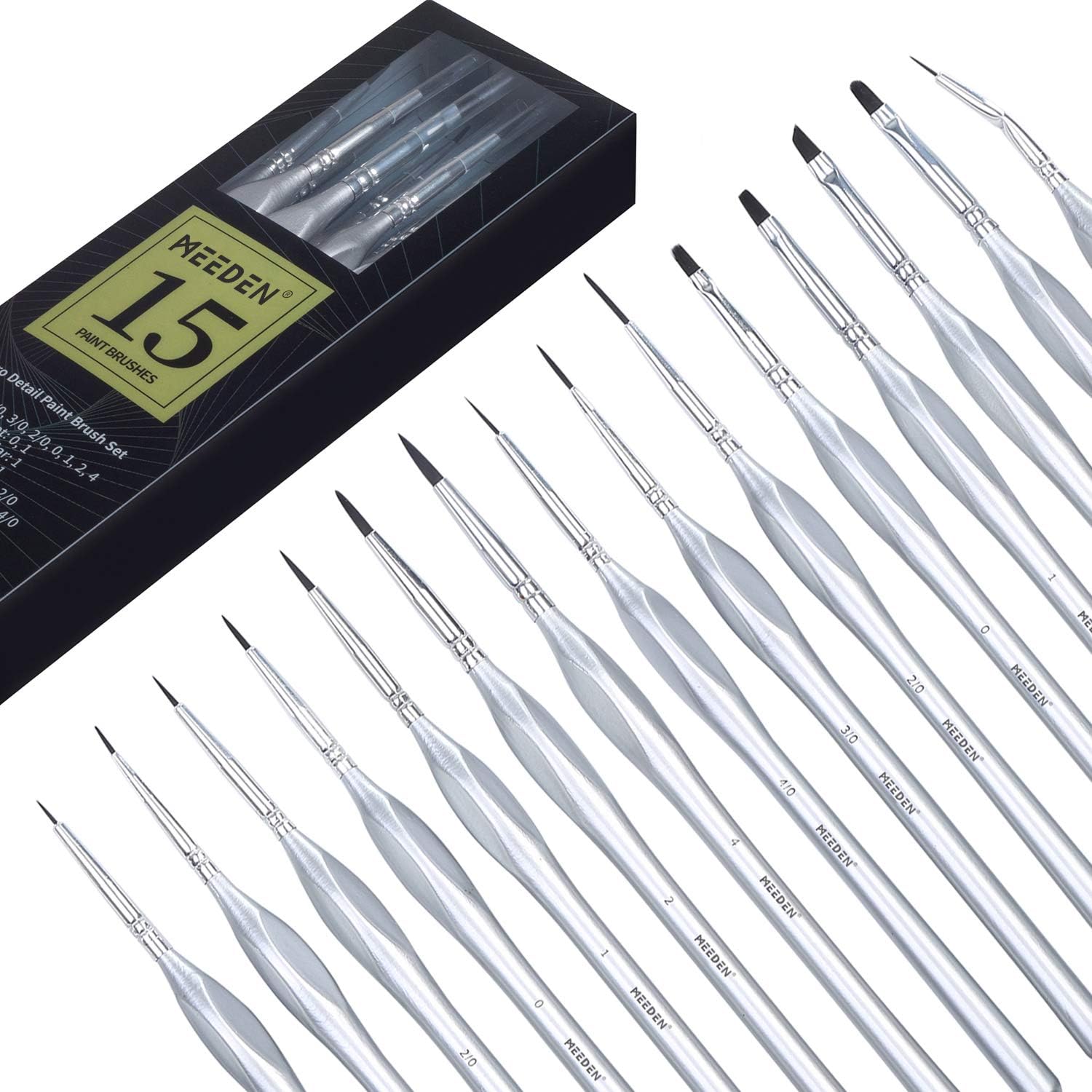 MEEDEN Micro Detail Paint Brush Set,15 Tiny Professional Miniature Fine ...