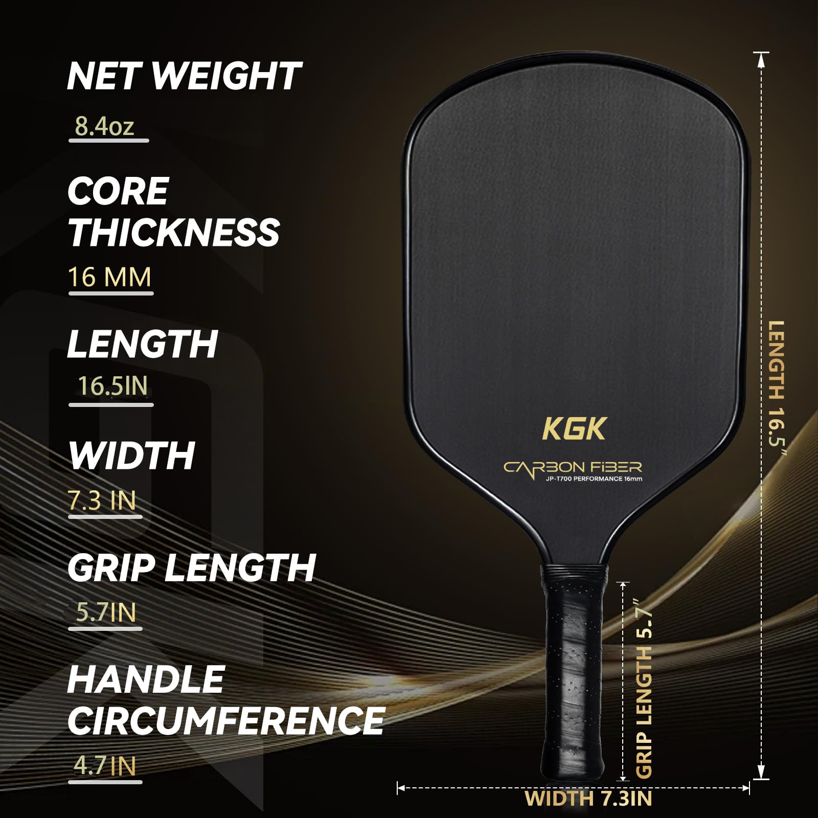 Mua KGK 16mm Pickleball Paddles Professional, 2024 T700 Carbon Fiber ...