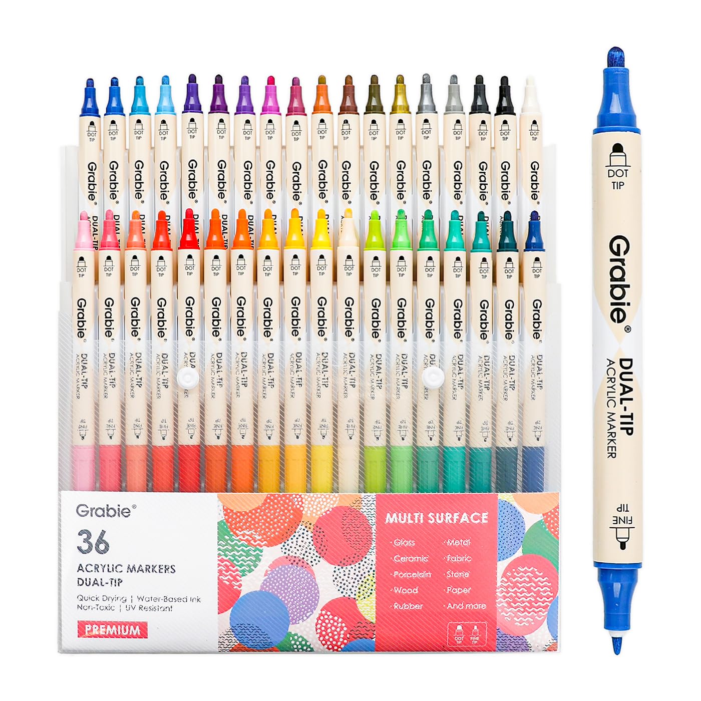 Grabie 36 Colors Dot Paint Acrylic Paint Pens, Acrylic Paint Markers ...