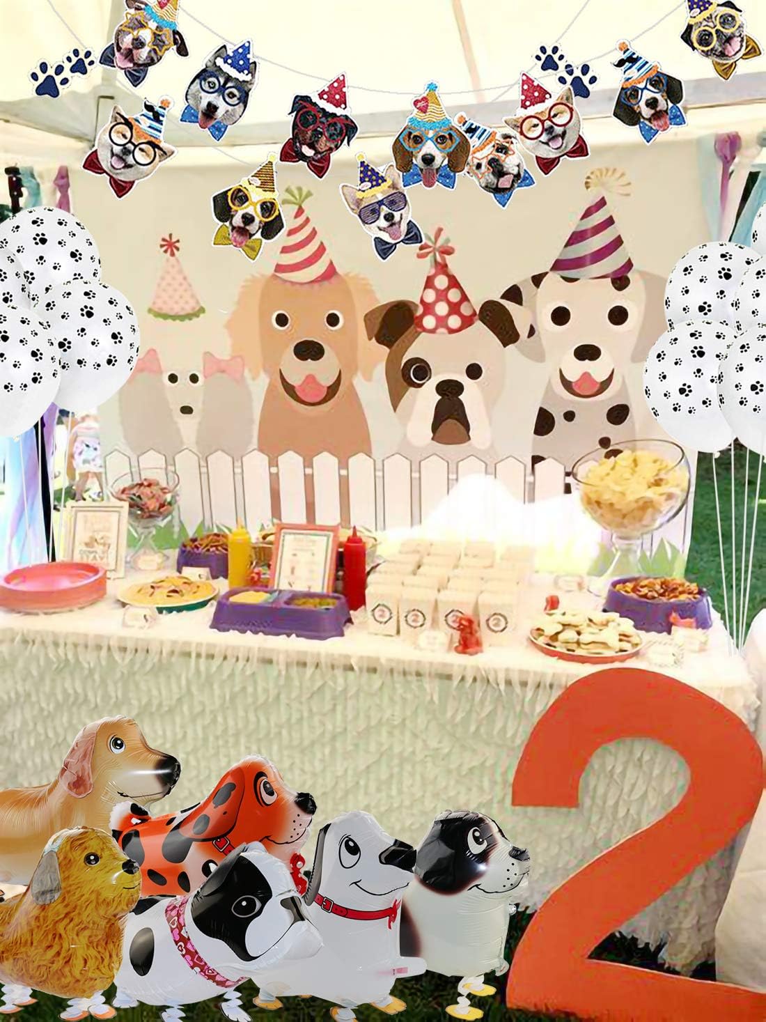 Dog Theme Birthday Party Supplies, 2 Set Dog Face Party Banner 6 Pcs ...