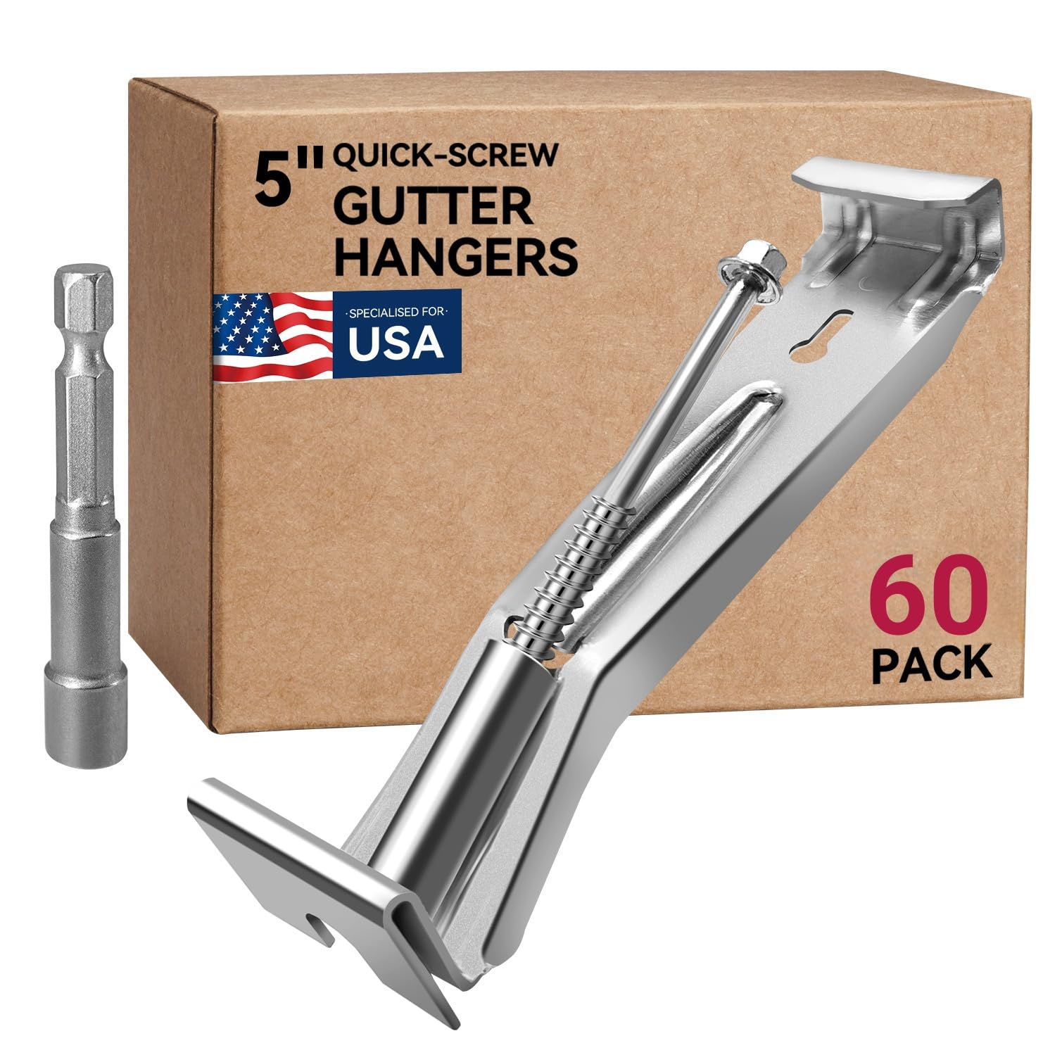 Gutter Hangers 5 inch - 60 Pack Gutter Brackets with Pre-Assembled ...