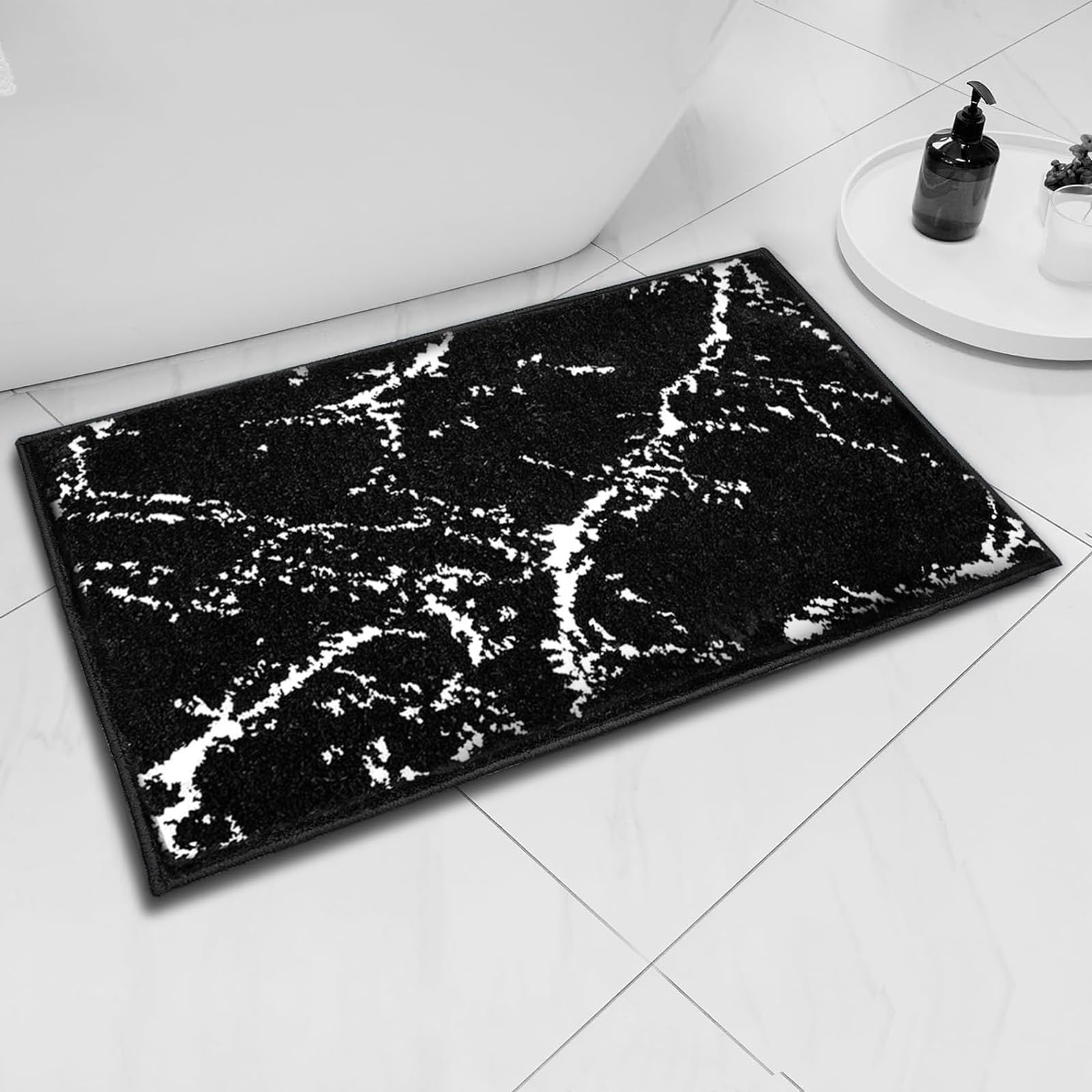 Lindameler Modern Marble Bath Mat Black White Marble Bathroom Rug ...