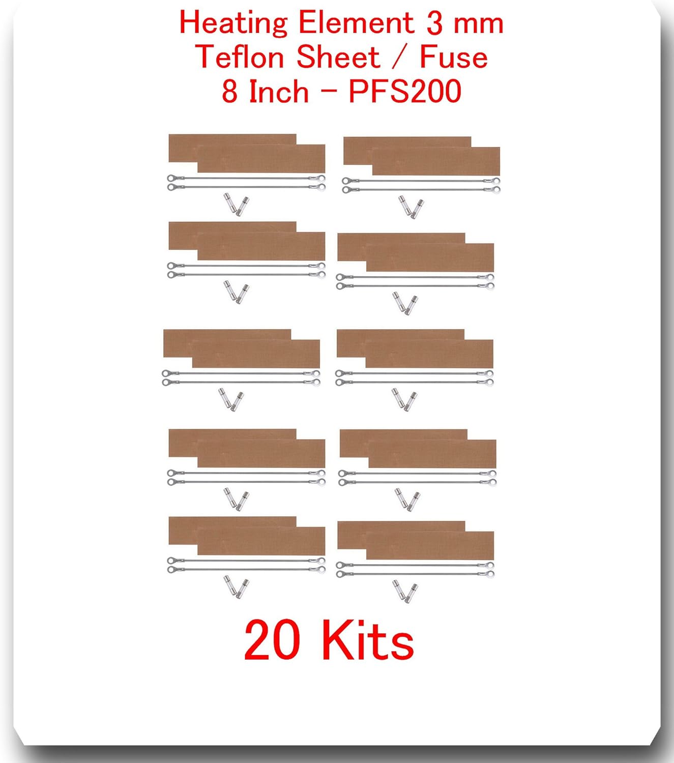 (20 Kits) Replacement Elements for Impulse Sealer PFS-200 8"(20 Heating ...