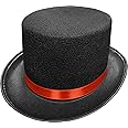 Amazon.com: Adults Black Felt Top Hat with Red Hat Band Costume ...