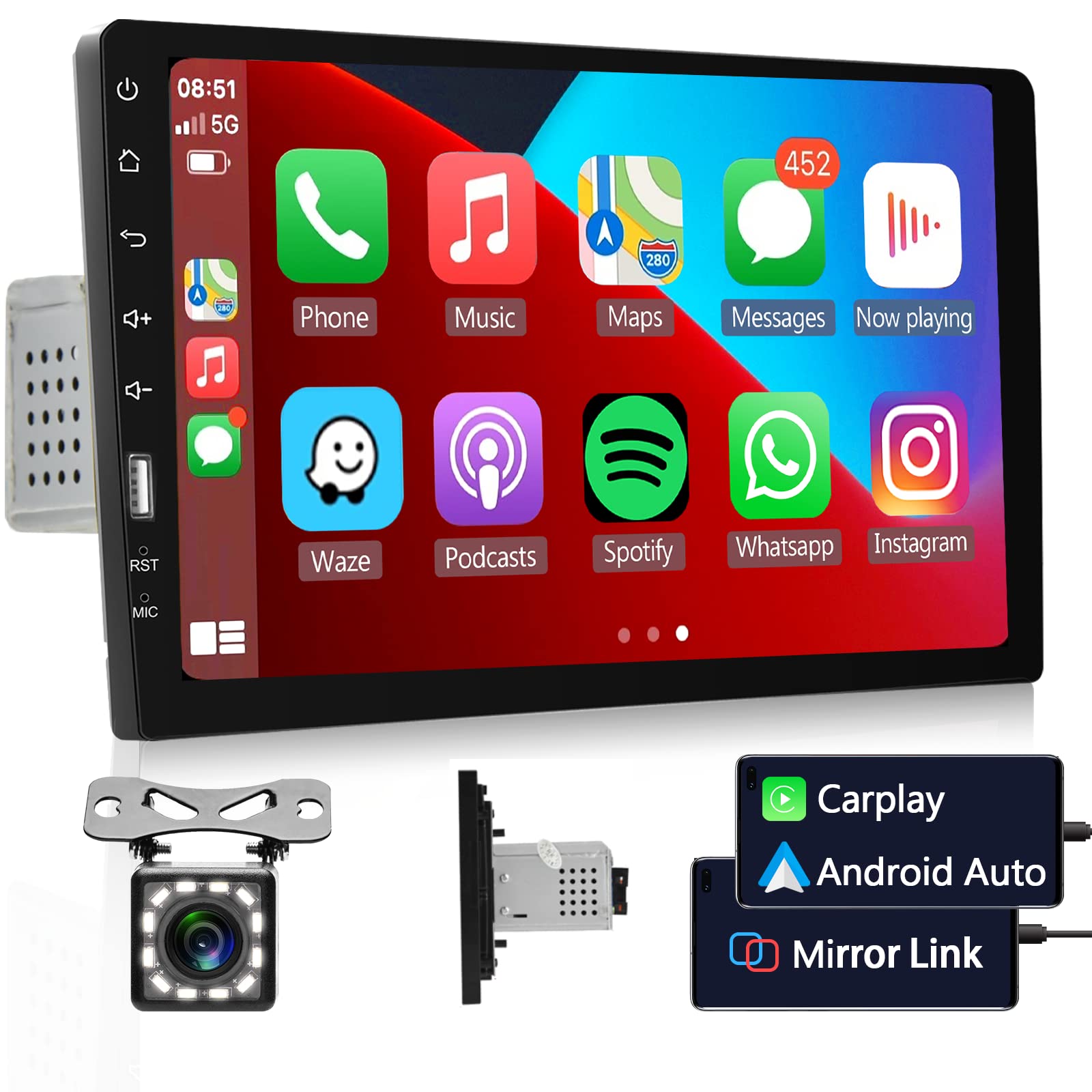 Single Din Carplay Car Stereo with Android Auto, Podofo 9 inch HD IPS ...