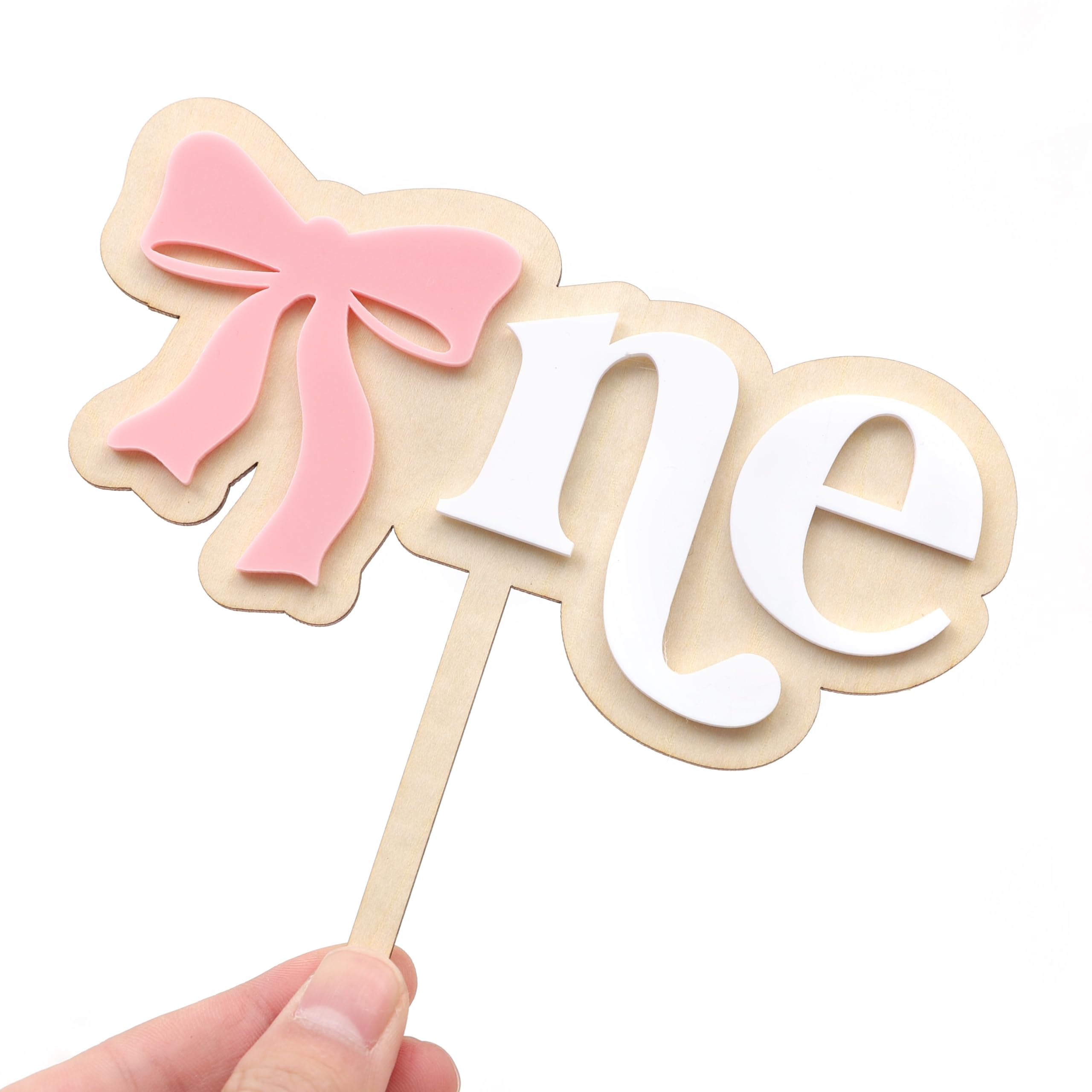 Pink Bow One Cake Topper - Bow Theme Wooden and Acrylic 1st ...