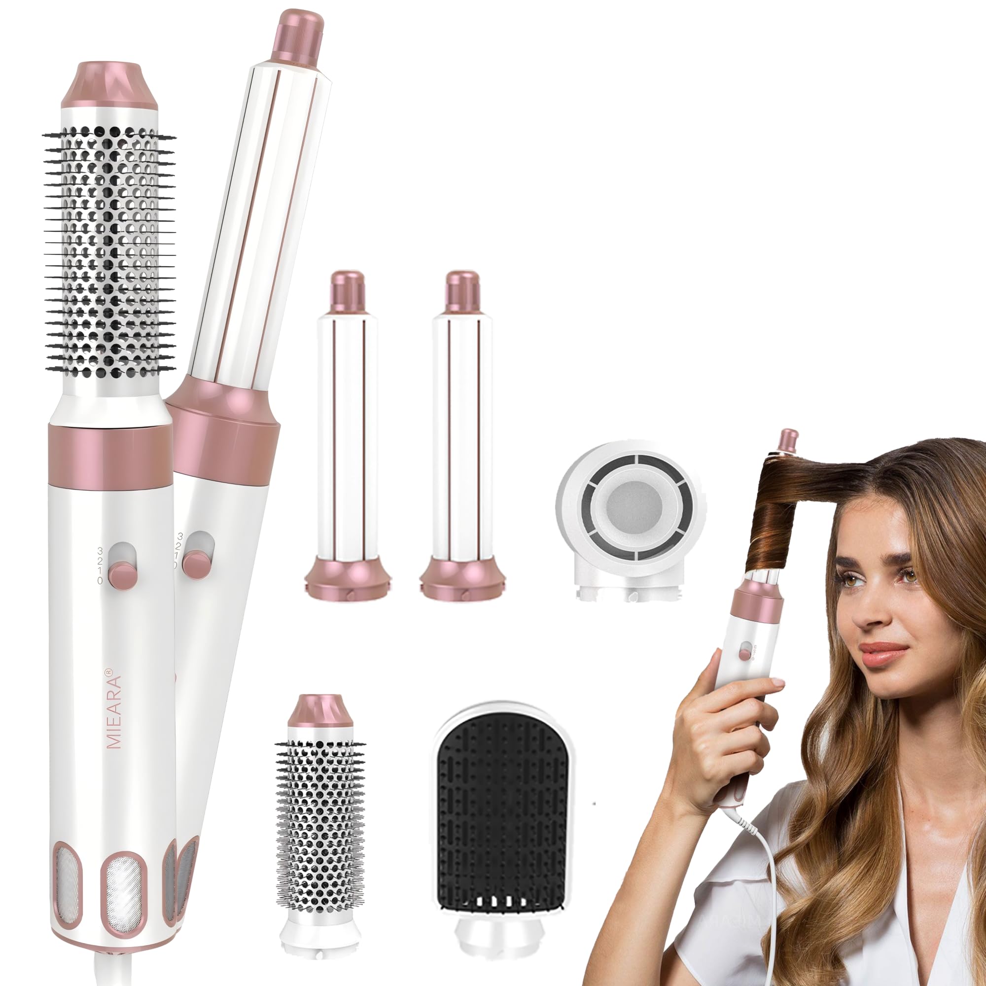 MIEARA 5 in 1 Hair Air Styler, Ionic Hair Dryer Brush Hot-Air Curlers, Multi Hair Styler, Blow ...