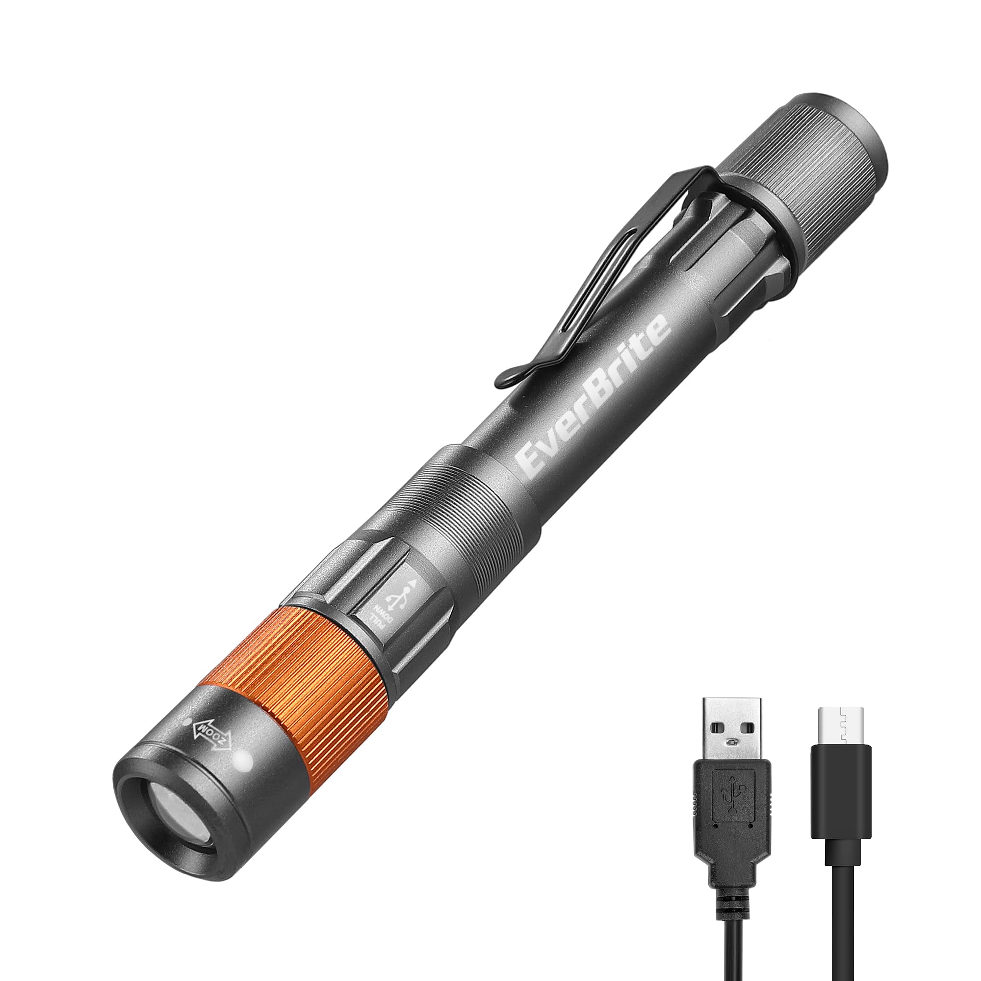 EverBrite Rechargeable Pen Light, 300 Lumens EDC Flashlight, Zoomable ...