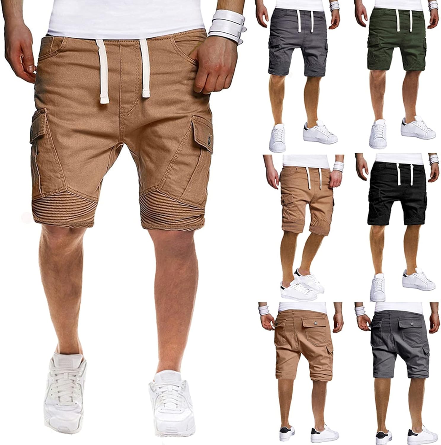 Short de Sport Homme avec 6 Poches Plus La Taille Pas Cher Casual ...